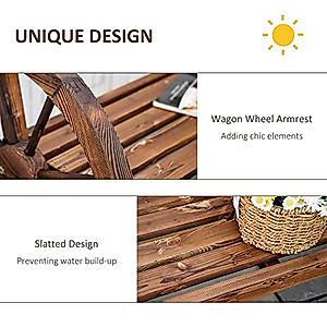 Outsunny Wooden Wagon Wheel Bench, 3-Person Rustic Slatted Seat, Outdoor Patio Furniture, Brown