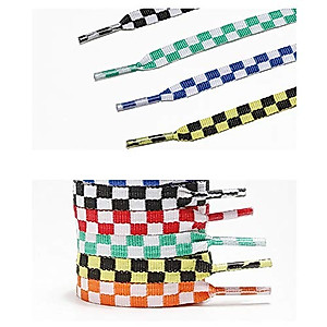 Juipniss Fashion Sneaker Shoe Laces Colors Checkered Grid Flat Printing Shoelaces (45'' colored)