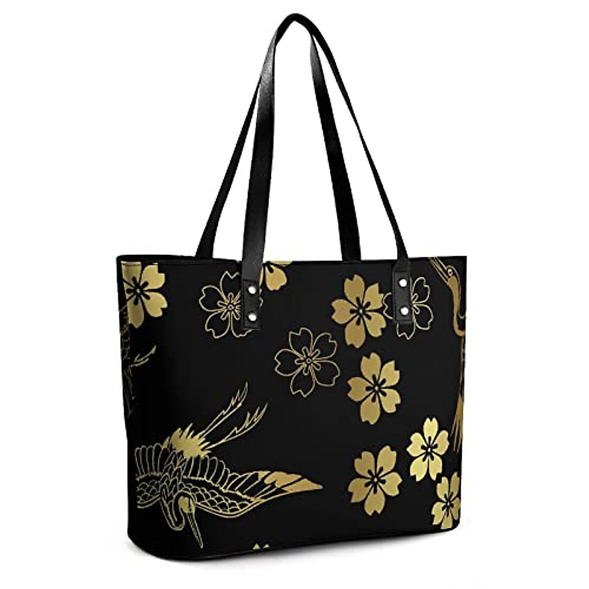 Womens Handbag Japanese Cherry Flower And Crane Leather Tote Bag Top Handle Satchel Bags For Lady