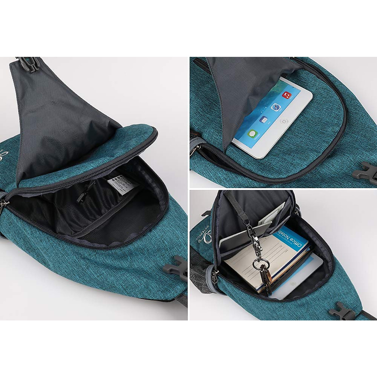 WATERFLY Crossbody Sling Backpack Sling Bag Travel Hiking Chest Bags Daypack (Teal blue)