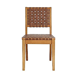 Amazon Brand – Rivet Faux Leather Woven Dining Chair with Wood Frame, Set of 2, 18"W, Brown
