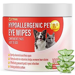 MCTRHG Dog Eye Wipes, Tear Stain Remover for Dogs & Cats 100 PCS, Gently Remove Eye Tear Stains, Eye Discharges and Debris, Natural Formulated Pet Eye Wipes for Cleaning & Soothing