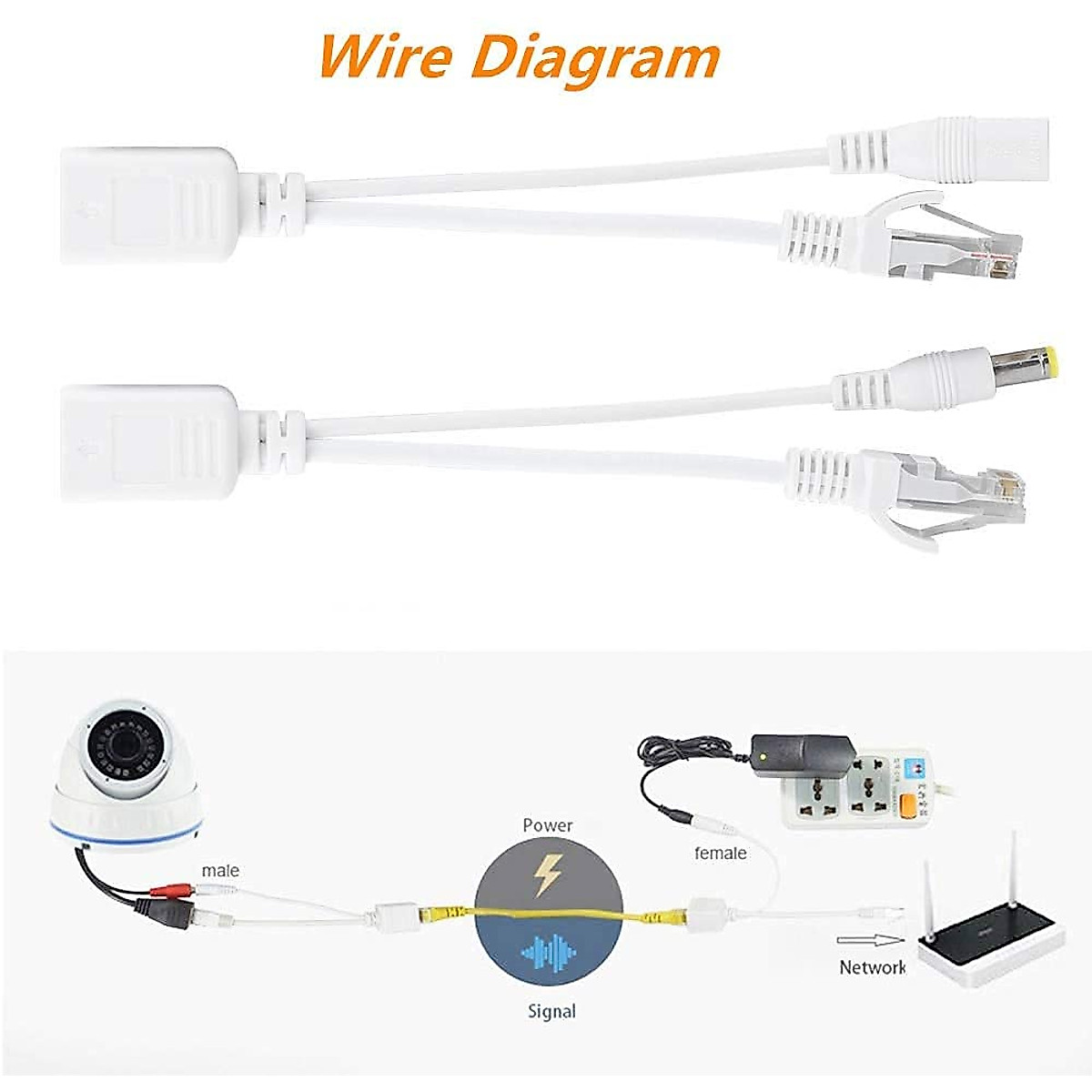 BeElion 5-Pair/10pcs White Passive PoE Injector and Splitter Kits with 5.5x2.1mm DC Connector RJ45 Power Over Ethernet for CCTV Surveillance Camera System