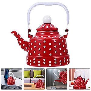 CALLARON Grandma Gifts Porcelain Enameled Teakettle Vintage Enamel Tea Kettle Teapot 2.5L Polka Dot Coffee Kettle Water Boiling Kettle with Cool Touch Handle for Stovetop Red Tea Infuser