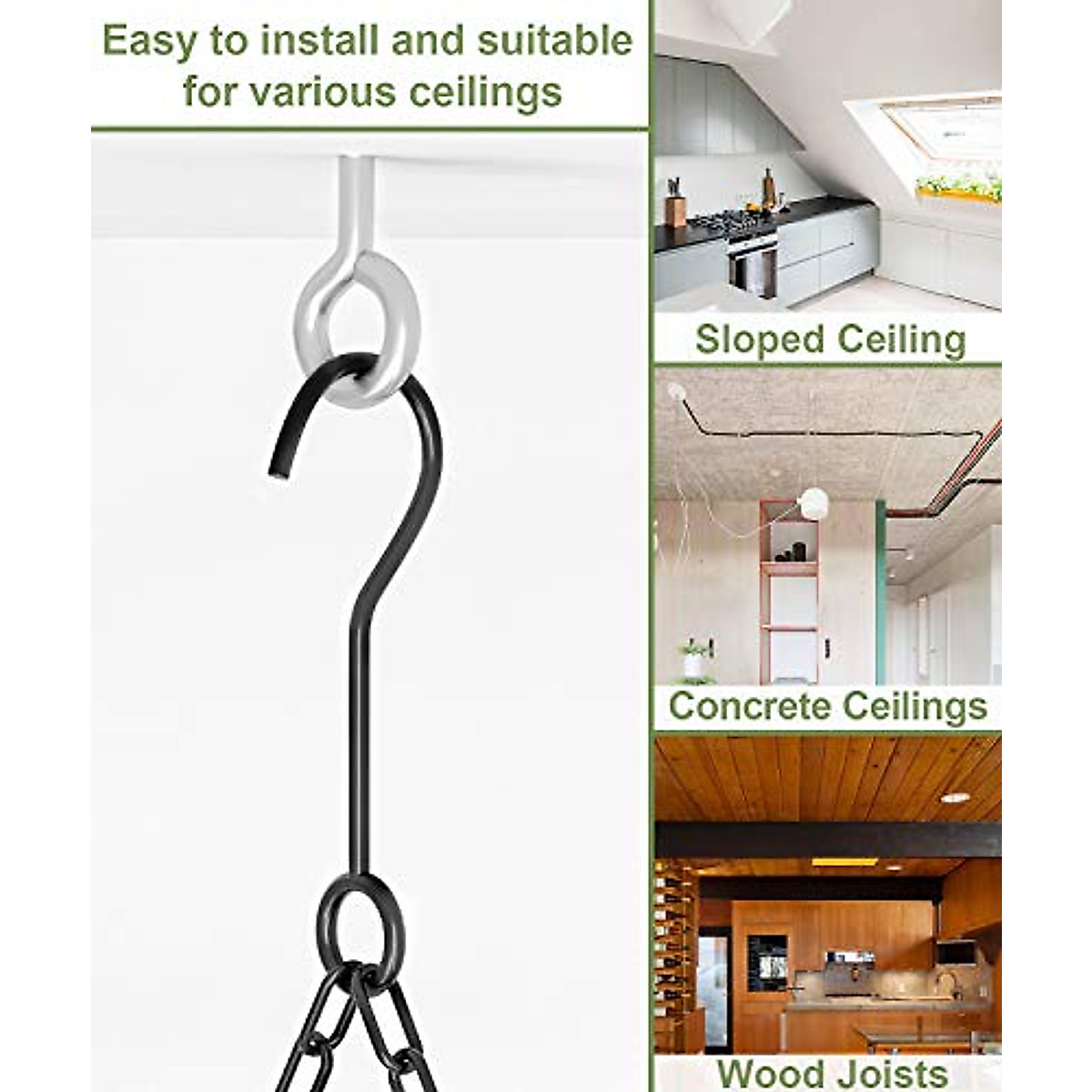 X Home 32-Inch Hanging Pot Racks for Kitchen Ceiling with 10 Removable Hooks, for Kitchen Storage & Organization, Ceiling Mounted, Black