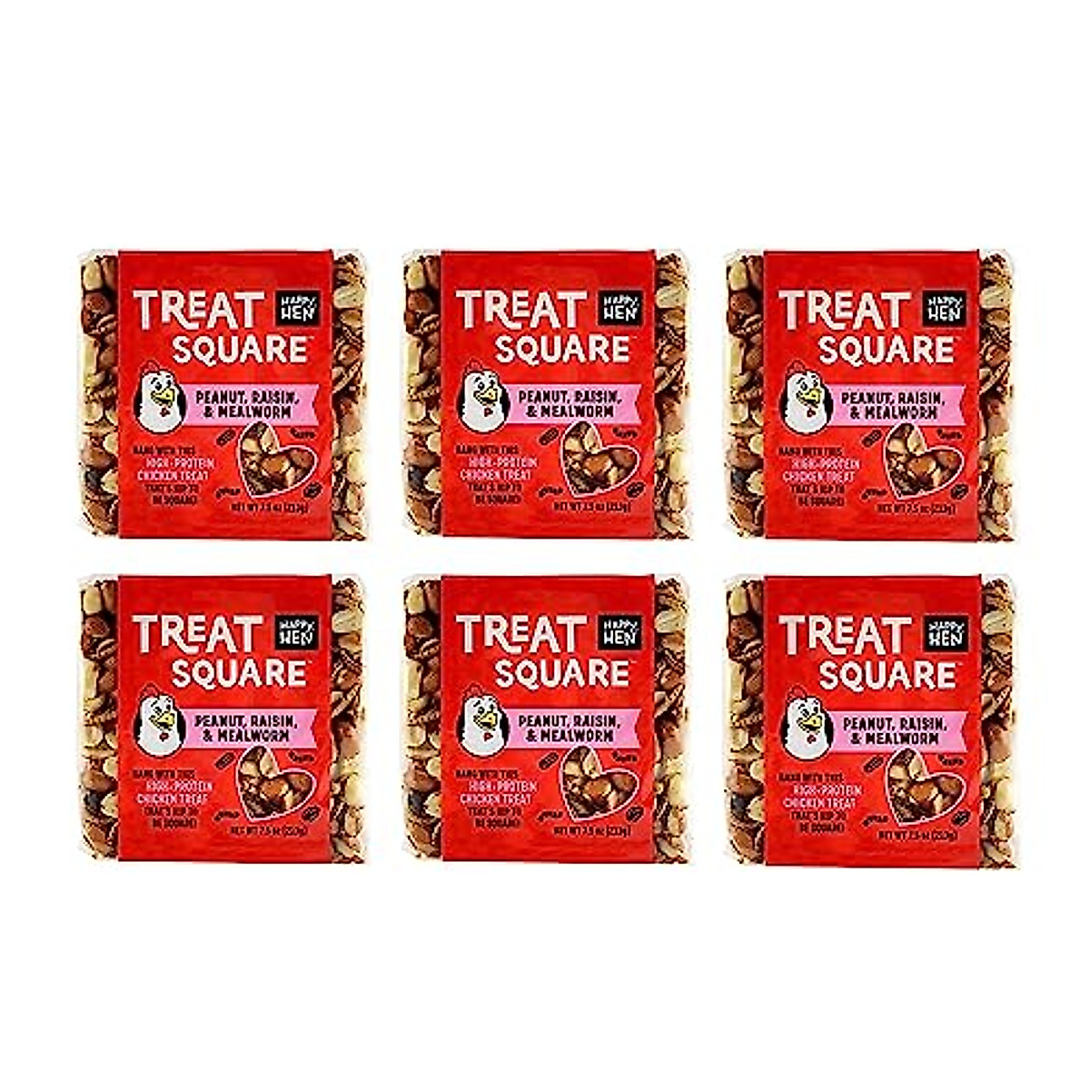 Happy Hen (Case of 6) Treats 7.5 oz. Square-Mealworm and Peanut, 4.25" by 4.25" by 1.25"
