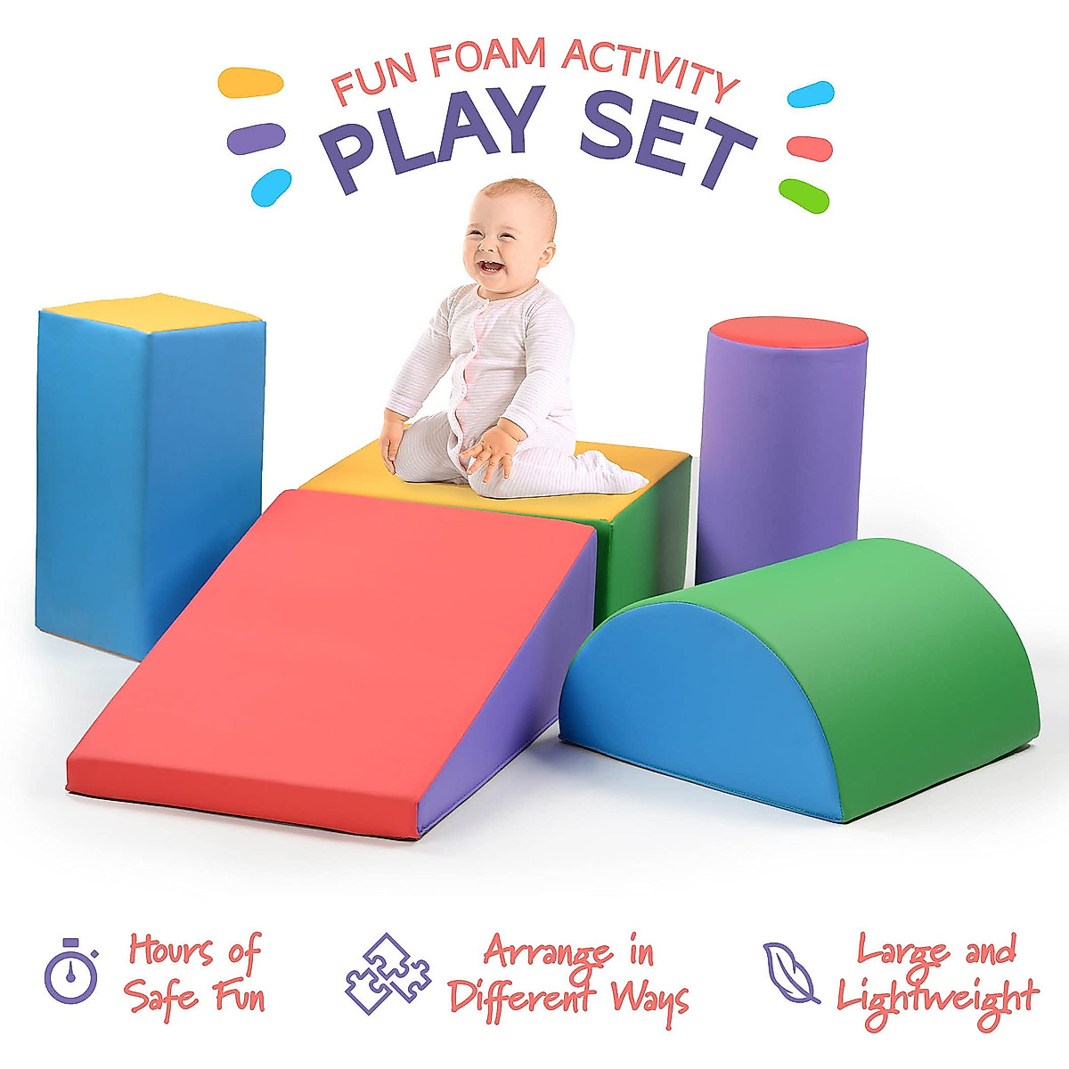 Climb and Crawl Activity Play Set - Climbing Foam Shape Toy for Toddlers 5 Piece Soft Zone Climbing Blocks, Safe Indoor Crawling Gym Equipment for Toddler, Infant, Baby Waterproof and Easy to Clean