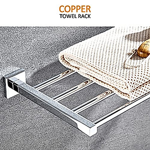YDYFC Copper Bathroom Towel Rails Shelf, Wall Mounted 4-rods Storage Shelves, Kitchen Dish Cloths Hanger, 9 Sizes 30cm-80cm, Chrome (Size : 15.7inch(40cm))