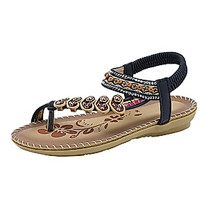 Summer Fashion Women Casual Open Toe Flat Love Rhinestone Comfortable Soft Bottom Size 11 Sandals Women Wide Width (Blue, 6.5)