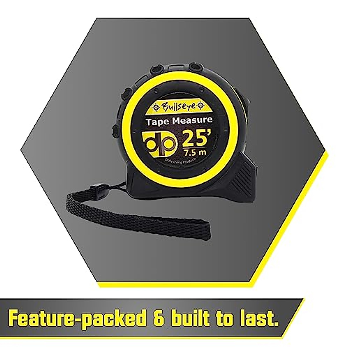 Bullseye 25 Ft Tape Measure with Magnetic Hook - Double-Sided Tape Measures with Imperial & Metric Measurements - Retractable Measuring Tapes with Fractions by Daily Living Products