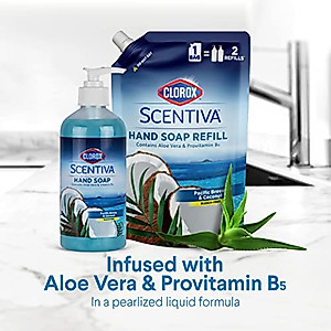 Clorox Scentiva Liquid Hand Soap Refill 34 oz Liquid Hand Wash with Vitamin B5 BleachFree Scented Hand Soap Refill for Kitchen or Bathroom, Pacific Breeze & Coconut, Aloe Vera, 1 Count