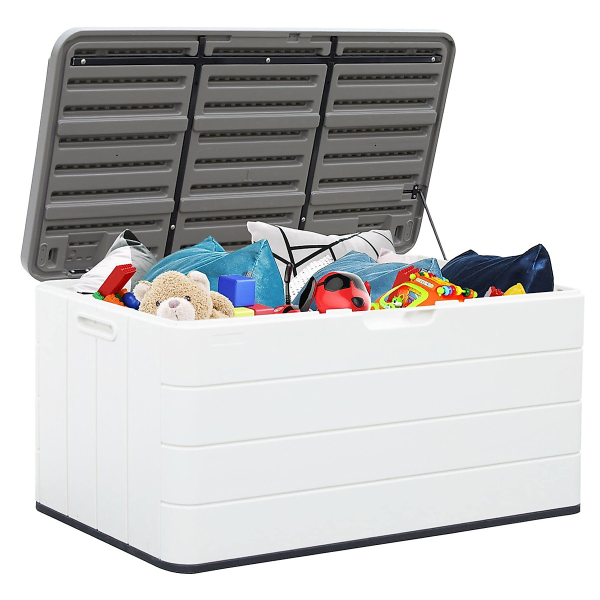 ADDOK Large Outdoor Storage Deck Box Waterproof, Resin Patio Storage for Outdoor Pillows, Garden Tools and Pool Toys, Lockable (Off-white)