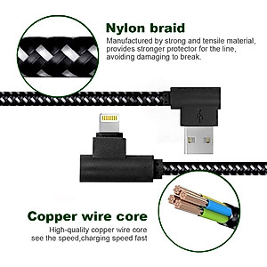 [3 Pack] Right Angle Charging Cable Nylon Braided 90 Degree Elbow for Game Video Watch Compatible with iPhone Xs Max/XS/XR/7/7Plus/X/8/8Plus/6S/6S Plus/SE (3ft, Black White)