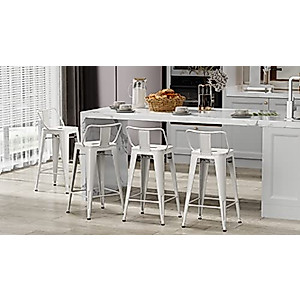 Changjie Furniture Metal Barstools Set of 4 Industrial Bar Stools Counter Stools with Backs Indoor-Outdoor Counter Height Bar Stools (24 inch, White)