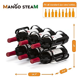 Mango Steam 6 Bottle Counter-top Wine Rack - Storage Organizer for Kitchen Countertops, Pantry, Fridge - (Black)