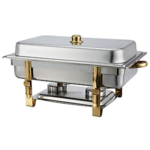 Winware 8 Quart Stainless Steel Gold Accented Chafer