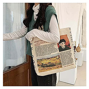 UERRUAM Canvas Tote Bag Aesthetic for Women Graphic Tote bag with Zipper Cute Canvas Bags with Pockets School Beach Travel