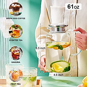 PARACITY Glass Pitcher with Lid, Hot& Cold Glass Water Pitcher with Handle, Iced Tea Pitcher Carafe for Coffee, Juice, Lemonade and Milk 61oz/ 1.8L…