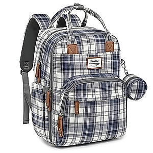 RUVALINO Diaper Bag Backpack - Multifunction Travel Back Pack Maternity Baby Changing Bags, Diaper Changing Totes, Large Capacity, Waterproof and Stylish, Baby Travel Essential, Blue Plaid