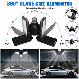 Aoretic LED Garage Lights Bulb 2 Pack -80W, 8000LM 6500K Led Shop Light with 3 Deformable Panels, Basement Barn Light Garage Ceiling Lights, E26/E27 for Garage, Warehouse, Shop, Basement