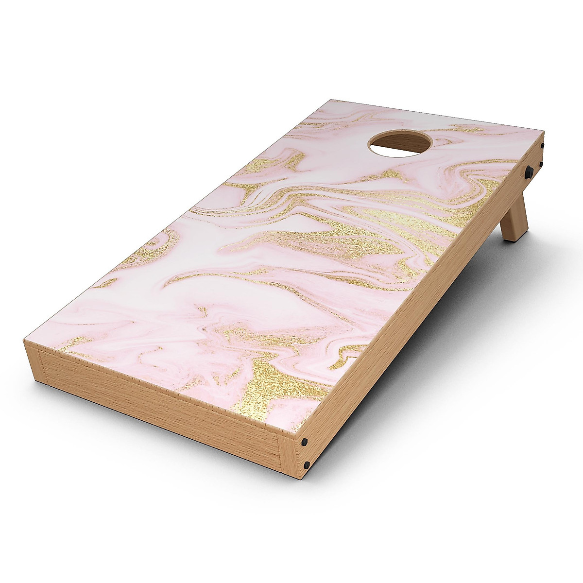 Design Skinz Marble Skin Set for Cornhole (Skin Only) - Rose Pink Marble & Digital Gold Frosted Foil V11