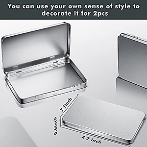 Metal Rectangular Tin Metal Hinged Lid Tin Metal Empty Box Container Silver Rectangular Storage Tin Box with Lid for Watercolor Jewelry Makeup Pill Candy Craft Organize (10 Pieces)