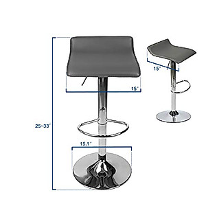 Set of 2 Barstool, Adjustable Swivel Bar Stools with PU Leather and Chrome Base, Gaslift Pub Counter Chairs, Grey