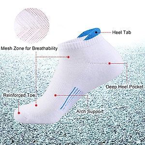 JOYNÉE Mens Ankle Low Cut Athletic Tab Socks for Men Sports Comfort Cushion Sock 6 Pack,White,Sock Size 10-13