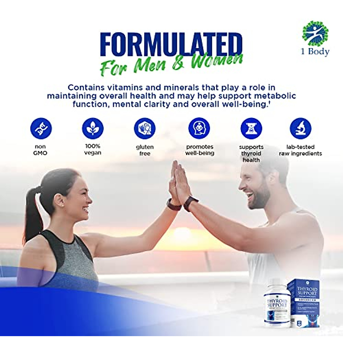 1 Body Thyroid Support Supplement for Women and Men - 2 Pack 60 Days - Energy & Focus Formula - Vegan & Non-GMO - Iodine, Vitamin B12 Complex, Zinc, Selenium, Ashwagandha, & More…