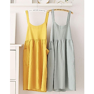 losofar Women Girls Cross Back Apron Gardening Works Cotton Aprons Pinafore Dress (green, 32.3" x 41.3")