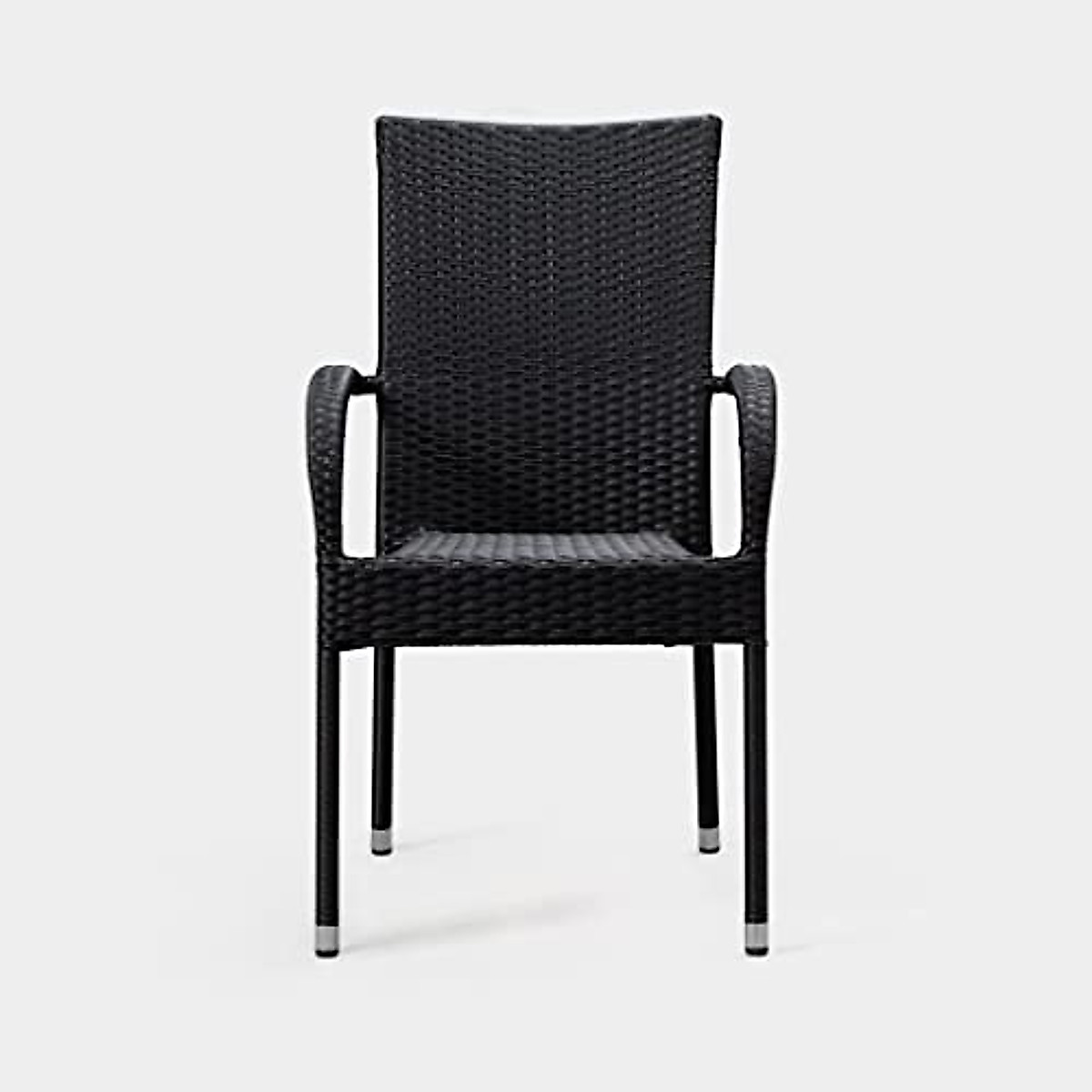 Patio Sense Morgan Outdoor All-Weather Wicker Stacking Woven No Assembly Steel Powder Coated Frame Lightweight Indoor Outdoor Porch Backyard Lawn Garden Balcony - Black - Set of 4