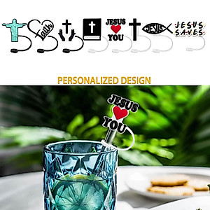 Silicone Jesus Straw Covers, Jesus Straw Covers Cap, Christian Drinking Straw Toppers 8mm for Stanley Cup 30&40 Oz Tumbler, 8 Pack