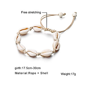 Fesciory Puka Shell Anklet for Women Summer Natural Cowrie Adjustable Ankle Bracelet, Handmade Boho Hawaiian Beach Seashell Jewelry (Shell Anklet Beige Rope)