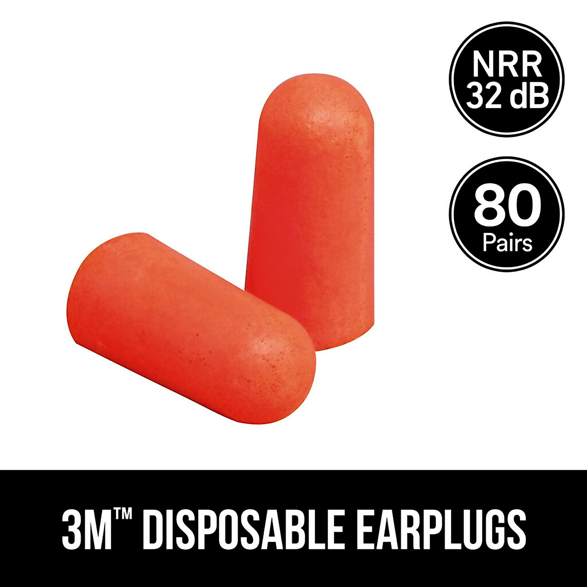 3M™ Disposable Earplugs, Orange, 92800H80-DC, 80 Pairs Per Pack