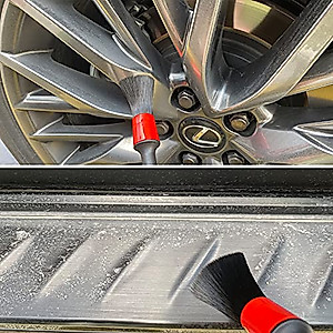 Amiss 5 Pieces Car Detailing Brush Set, Car Interior Cleaning Kit, Different Sizes Automotive Detail Brushes Perfect for Cleaning Wheels, Engine, Emblems, Air Vents, Leather, Dashboard, Trim(Black)