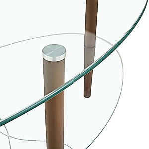 Aperturee Oval Tempered Glass Coffee Table 3-Layer with Storage Oak Wood Leg Modern End Table Top Tea Table for Living Room Dining Room Bedroom Office Home Decor…