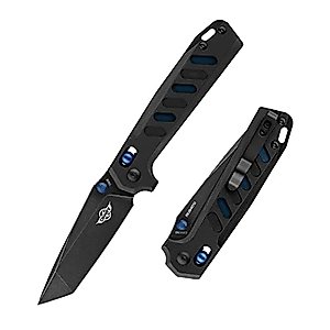 OKNIFE Rubato Pocket Knife, Tanto Style EDC Folding Knife with 154CM Stainless Blade and G10 Handle for Camping Indoor and Outdoor Activities (Black)