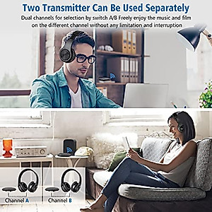 ASTSH Wireless Headphones for TV Watching with 2.4GHz RF Transmitter, Folding Over Ear Headset for Seniors Support Optical RCA AUX, No Delay, 100ft Wireless Range