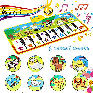 WOSTOO Piano Mat, Musical Piano Mat Keyboard Play Mat Portable Musical Blanket Instrument Toy with 8 Animal Sounds Dance Mat Educational Toy Gift for Kids Toddler Girls Boys