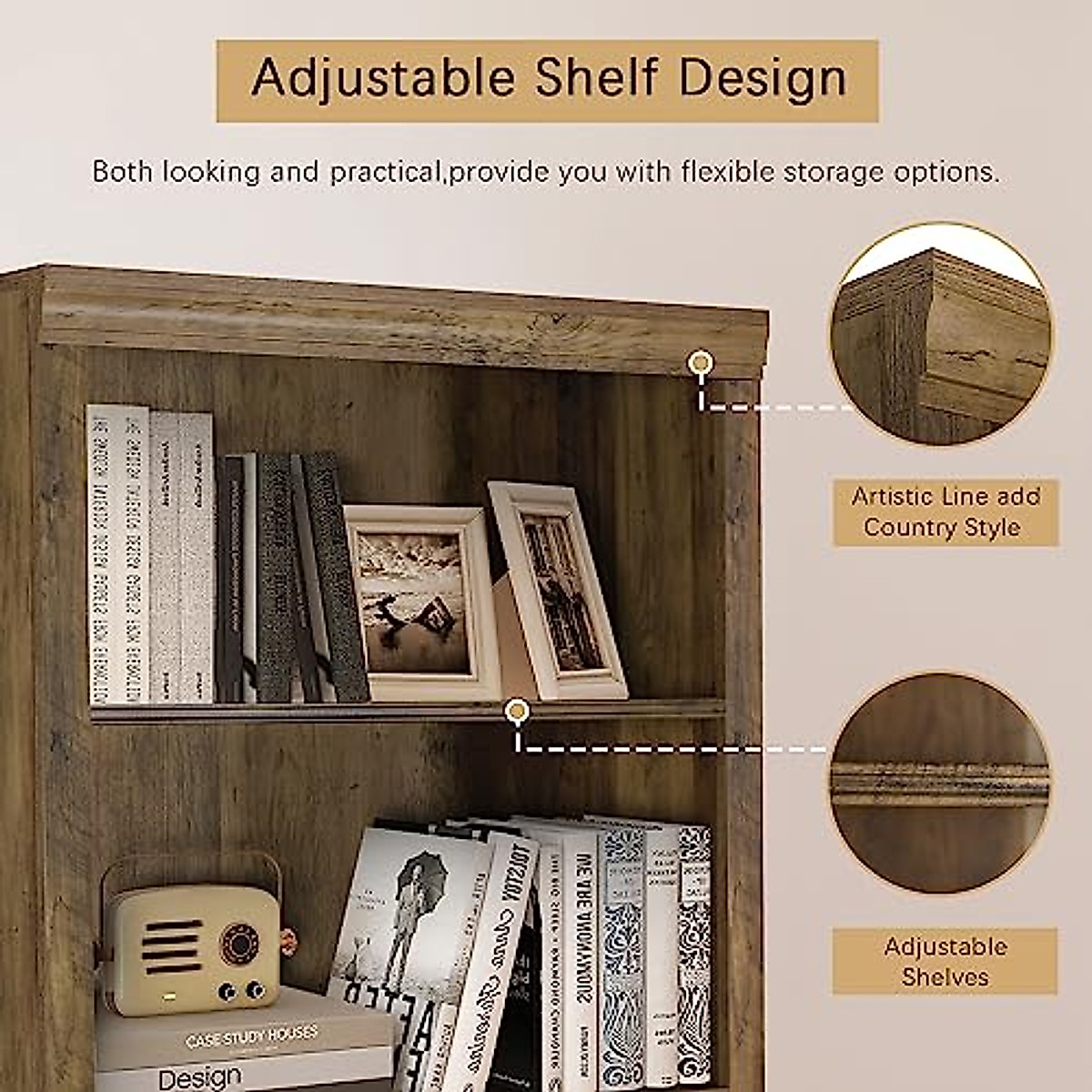 Vikiullf Wood Bookshelf - Tall Bookcase with 5 Storage Shelves, Freestanding Display Book Shelf for Living Room, Bedroom, Home Office Library, Child Room,Rust Brown