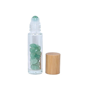 Wresty 10ml Roll On Bottle With Gemstone Rollerball&Crystal Chips Inside,10 Packs Glass Roller Bottles Essential Oil Sample Bottles(Bamboo Lids)
