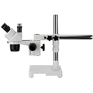 AmScope SW-3T24Z Trinocular Stereo Microscope, WH10x Eyepieces, 20X/40X/80X Magnification, 2X/4X Objective, Single-Arm Boom Stand, Includes 2.0x Barlow Lens