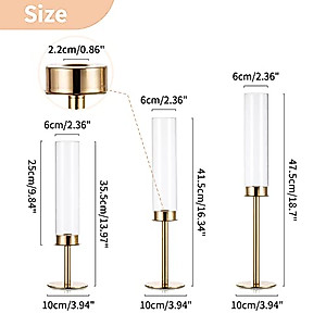 Nuptio Gold Candlestick Holder Tall Hurricane Candle Holder Set of 3 Taper Candle Holders Candle Stand Glass Cover Candlesticks Holders Table Centerpiece for Wedding Party Birthday Christmas Decor