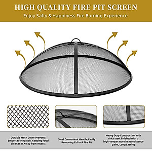 36Inch Round Fire Pit Spark Screen Cover,Outdoor Patio Mesh FirePit Screens,Heavy Duty Steel Domed Fire Pit Ember Guard with Handle