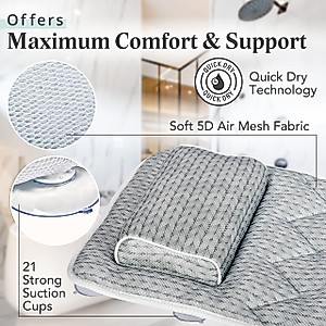 Lady McBath Full Body Bath Pillow - Luxury Bath Cushion for Tub, Neck, Shoulder, and Back Support - 21 Powerful Non-Slip Suction Cups, Machine Washable, Quick-Drying Bath Tub Back Cushion
