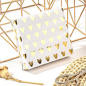 LeZakaa Gold Wrapping Paper Roll - Mini Roll - Geometric Patterns/Floral/Heart for Wedding, Bridal Shower, Birthday - 17 x 120 inches - 3 Rolls (42.5 sq.ft.ttl.)