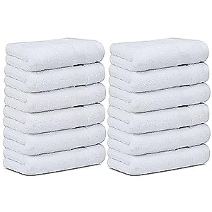 Resort Collection Soft Washcloth Face & Body Towel Set | 12x12 Luxury Hotel Plush & Absorbent Cotton Washclothes [12 Pack, White]