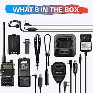 youRUSH Ham Radio Kit Baofeng UV-5R 8W ham radio handheld 3800mAh & 2800mAh BL-5 Extended Batteries & Foldable Antenna 18.7”, Speaker Mic, USB Charger, USB Baofeng programming cable Baofeng BF-F8hp