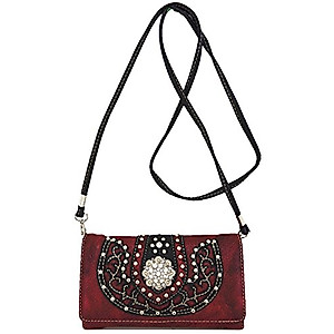 Western Style Cowgirl Belts Buckle Country Purse Crossbody Handbag Women Hobo Shoulder Bag Wallet Set Red