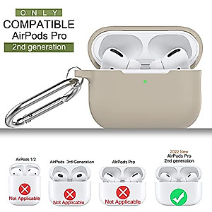 Compatible with AirPods Pro 2nd Generation Case Cover with Keychain, Soft Silicone Skin Case Cover Full Protective Front LED Visible(Beige)